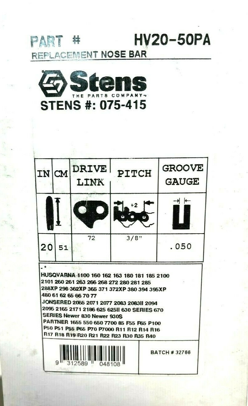 20" BAR & CHAIN FITS HUSQVARNA 562XP, 572XP, 268, 288XP, 281, 181, 565 ...