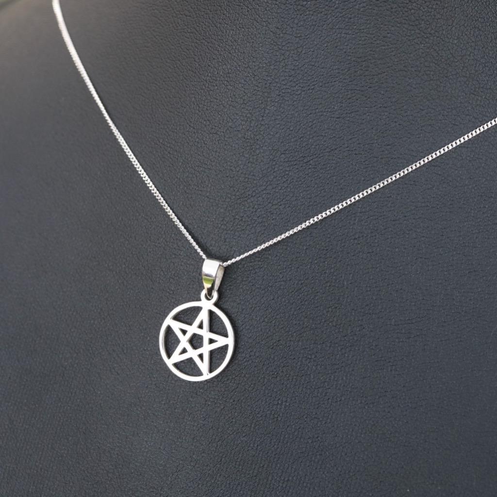 925 Sterling Silver Small Pentagram Star Circle Pendant Necklace ...
