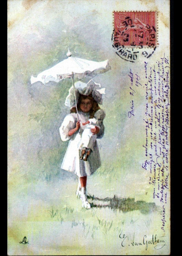 ART - PEINTURE / ENFANT avec POUPEE & OMBRELLE par Edward VAN GOETHEM ...