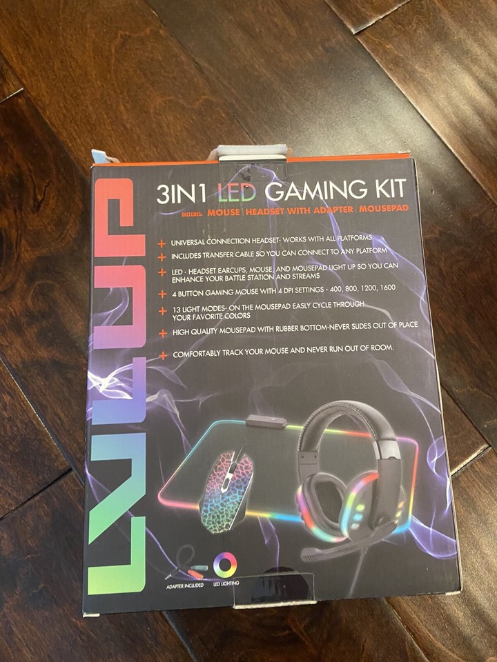 New In Box 3in1 LED LVLUP Gaming Kit, Mouse, Headset With Adapter, And ...