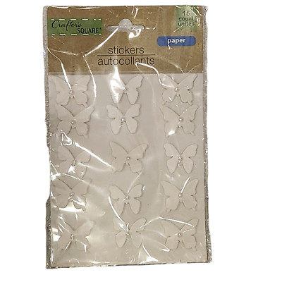 Crafters Square 15 Paper Sticker 3D White Butterfly with "Pearl ...