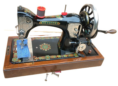 Hexagon Vintage Hand crank vibrating shuttle Sewing Machine | eBay