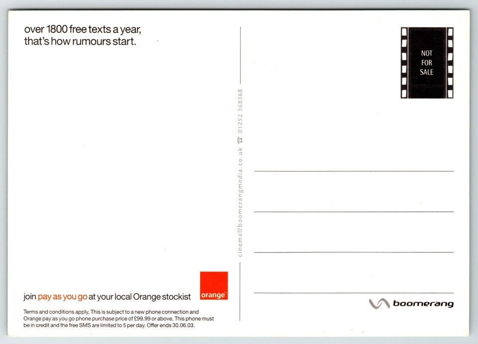 Postcard Orange Stockist 1800 Free Texts Advertisement That's How Rumor ...