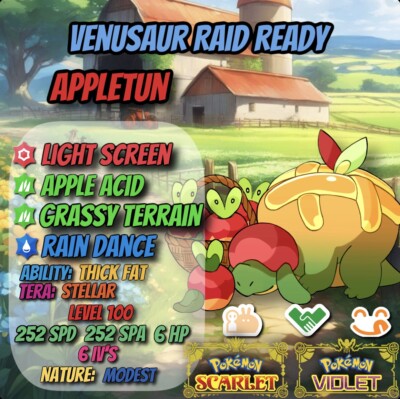 ⭐ Pokemon Scarlet and Violet ⭐ SHINY 6IV Appletun ⭐ 🍃 Venusaur Raid ...