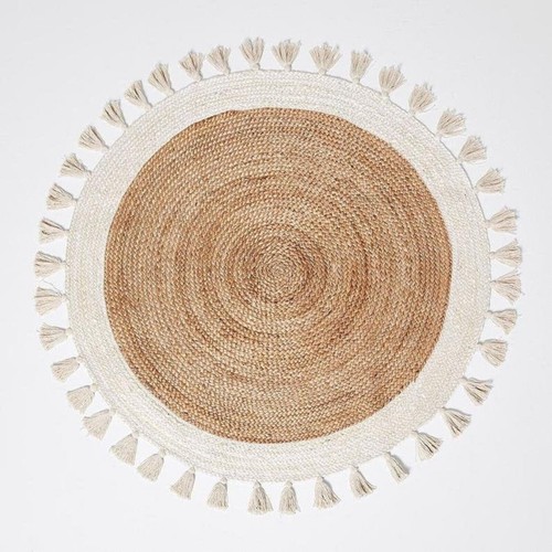 Rug Jute & Cotton Round Reversible Handmade Carpet Modern Rustic Look ...