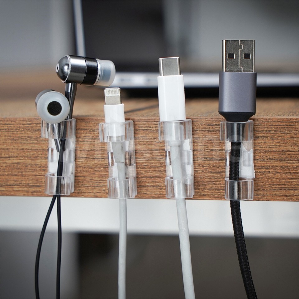 20 x Self Adhesive Cable Tidy Clips Clear Management Holder Wire Lead ...