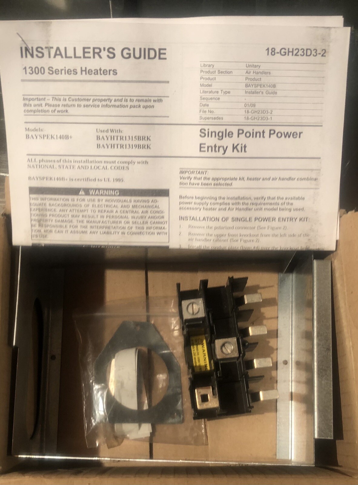 Trane BAYSPEK140B Jumper Bar Single Point Power Entry Kit Fits ...