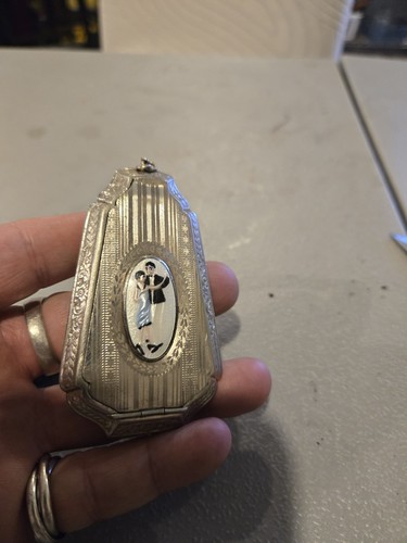 Antique Art Deco Silver Plated Etched Compact with Mirror | eBay