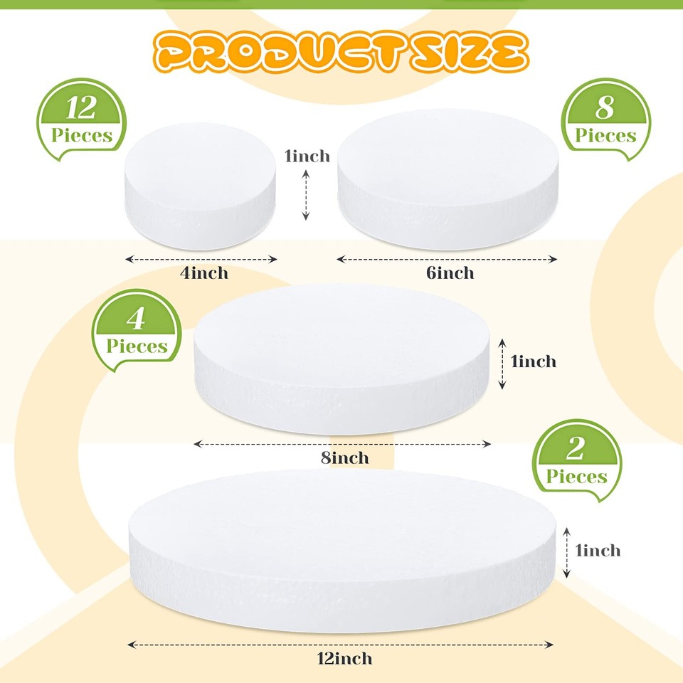 26 Pcs Christmas Round Foam Circles for Crafts Fake Cake White Discs ...