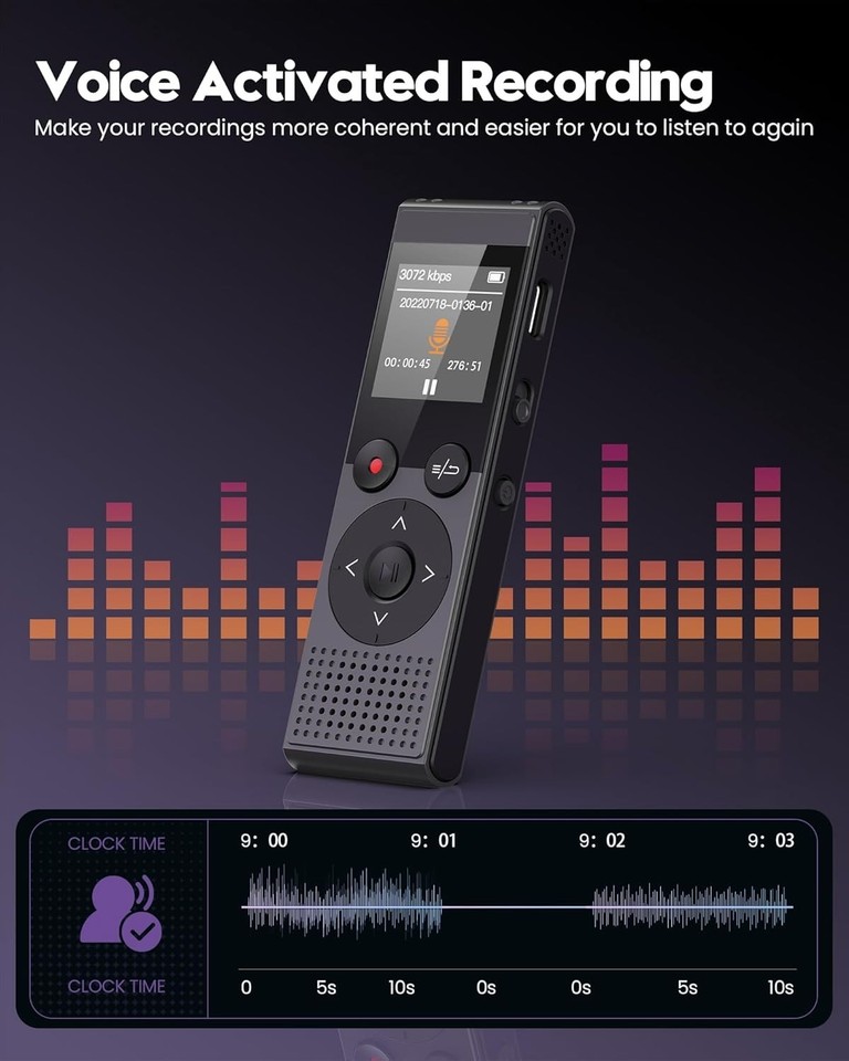 128GB Digital Voice Recorder - 3072Kbps Mini Recording Device with MP3 ...