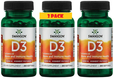 3 Pack Vitamin D-3 5000 IU 750 Softgels (3x250) Bone Health Immune ...