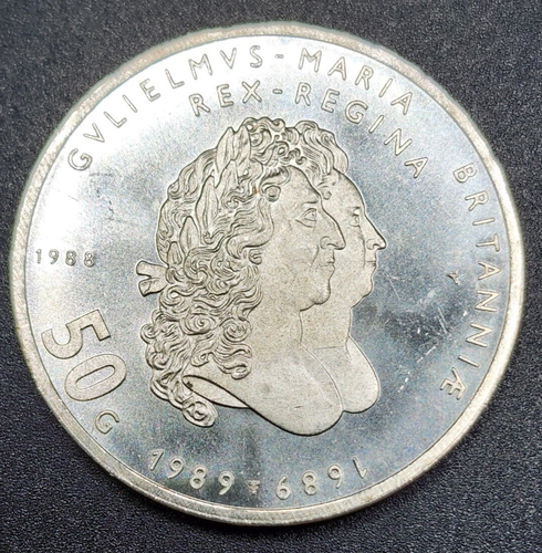 1988 Netherlands 50 Gulden Silver Coin - William & Mary - KM# 212 ...