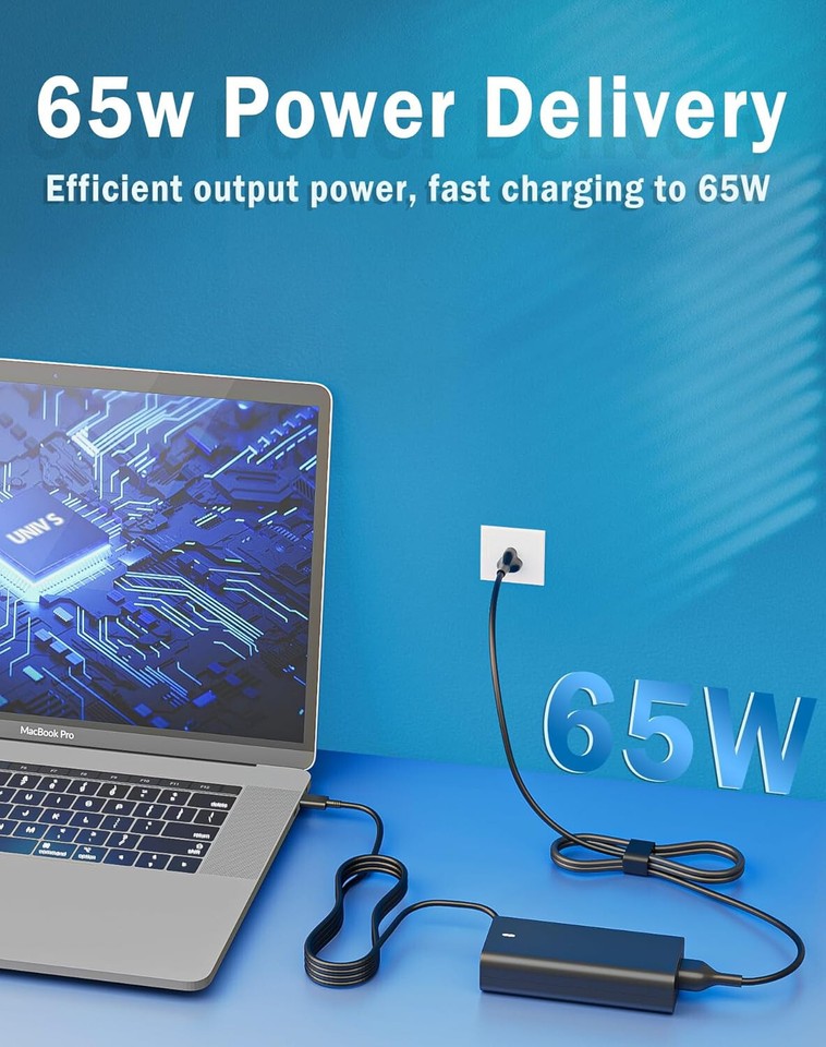 65W USB C Charger For Dell Inspiron 14 15 16 5000 7000 Serie 5481 7415 ...