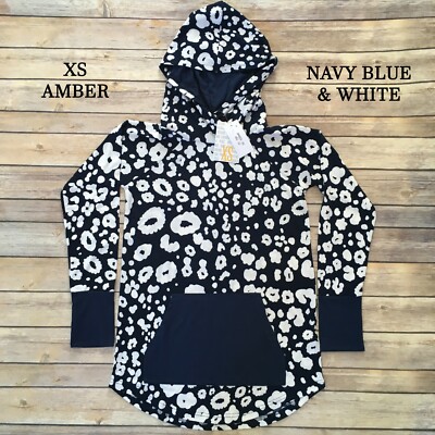 XS LuLaRoe AMBER HOODIE ~ NAVY BLUE & WHITE PATTERN ~ Sizes 0-4; nwt | eBay
