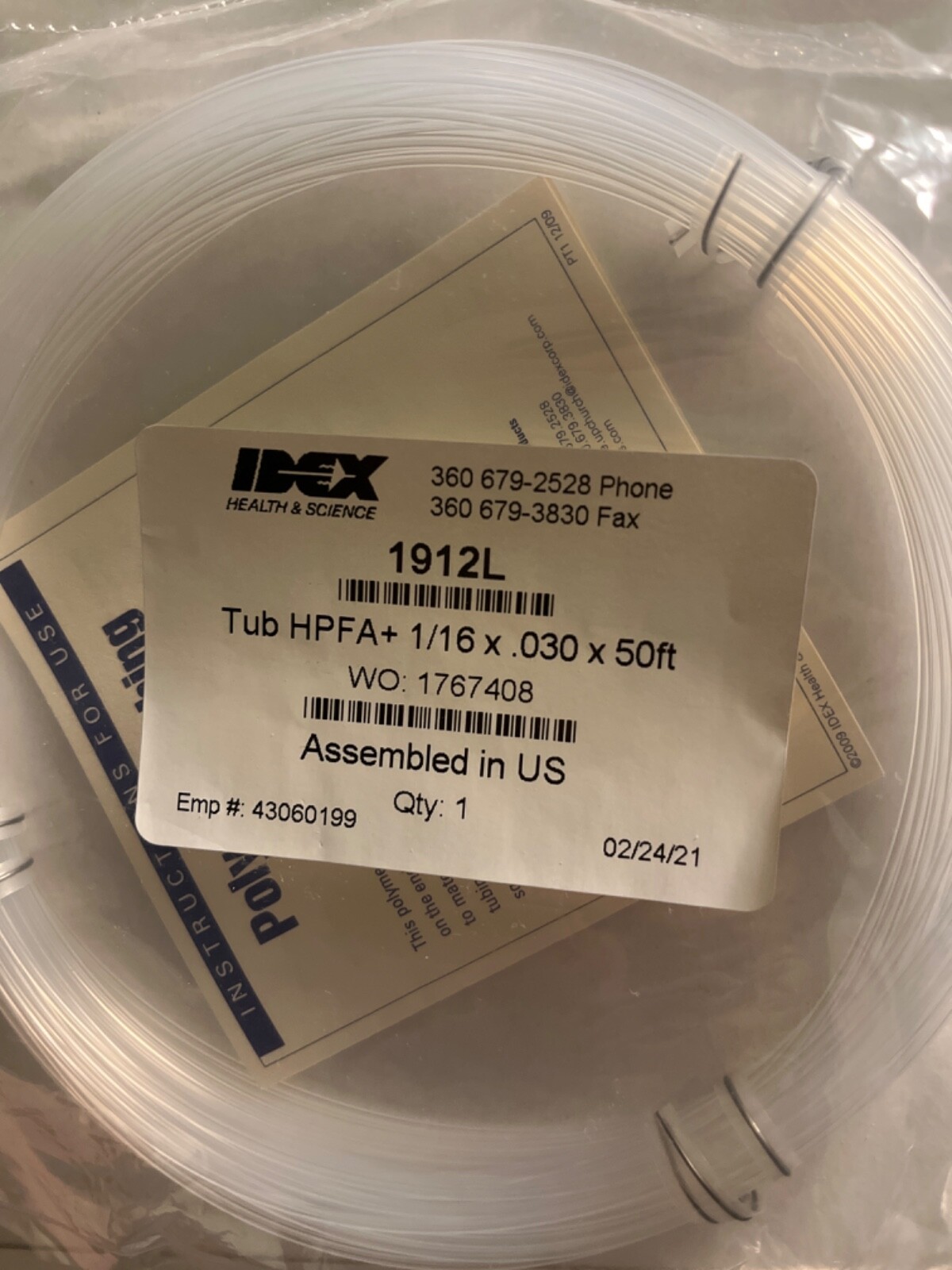 Idex 1912L Tubing, H PFA, 1/16OD x 0.03" ID x 50 | eBay