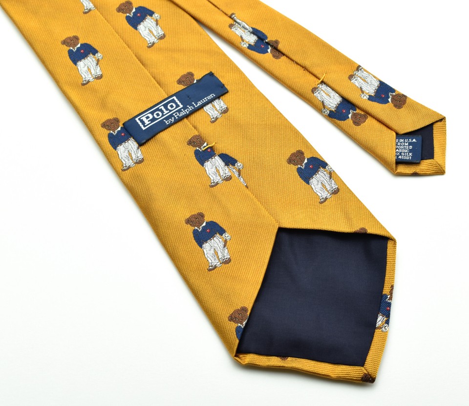 VTG Polo Ralph Lauren Golf Polo Bear Silk Necktie Goldenrod Made in USA ...