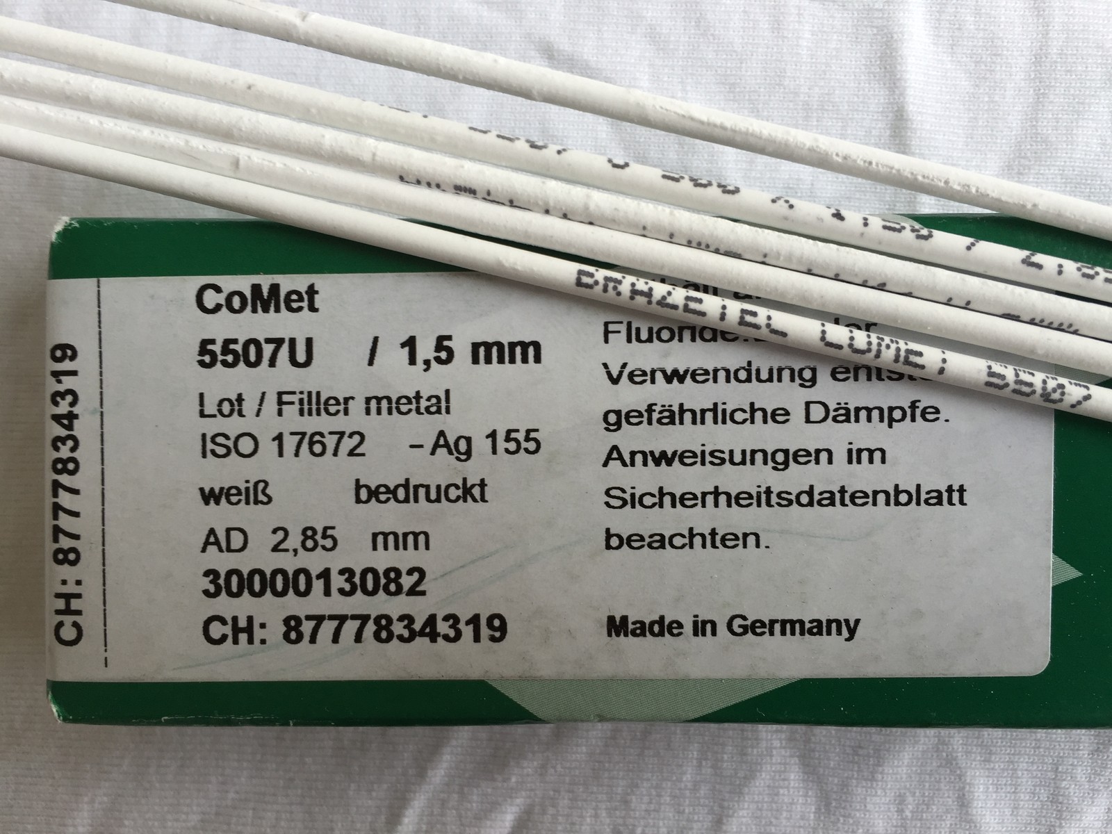 silver solder (55%) kit Brazetec 5507U 1.5mm 8 rods flux-coated 250mm ...