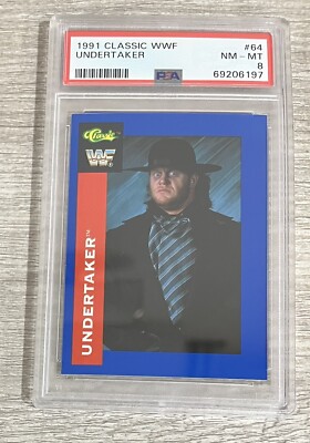 1991 Classic WWF Wrestling Undertaker Rookie Portrait RC #64 PSA 8 NM ...