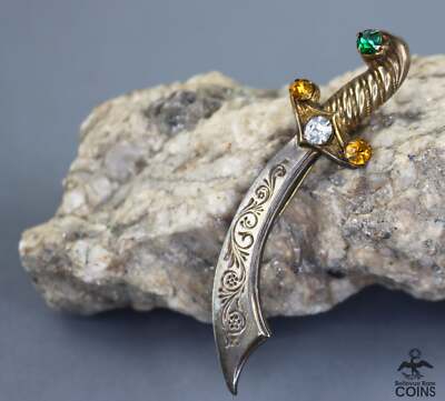 Vintage Sterling Silver (.925) Gold Tone Scimitar Sword Brooch w ...