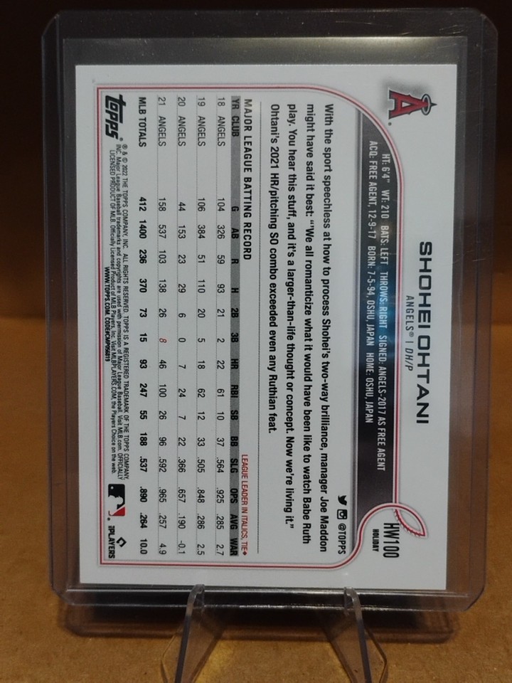 2022 Topps Holiday Shohei Ohtani SP Candy Cane Sleeve Image Variation ...