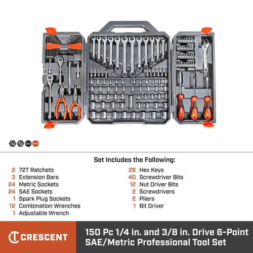 crescent tool ctk150 1/4" & 3/8" drive 6 point sae/metric professional ...