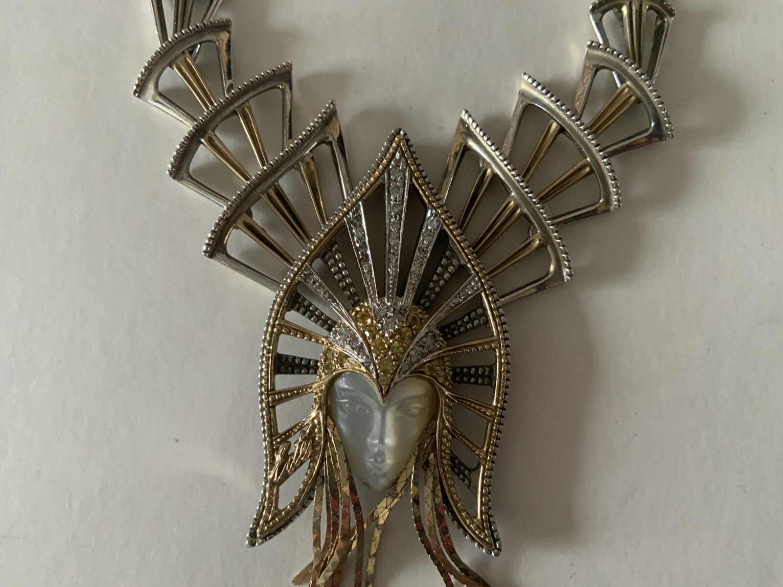 ERTE 14K Yellow Gold ,Sterling SILVER MOP DIAMOND NECKLACE / BROOCH 81 ...