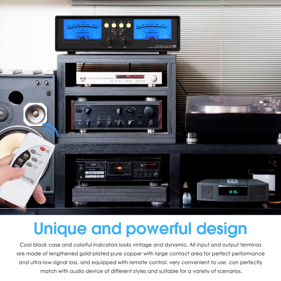 Douk Audio VU2 Dual Analog VU Meter Display 4-way RCA Audio Selector ...