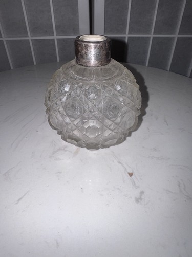 Antique round, cut-glass scent or perfume bottle with a Hallmarked ...