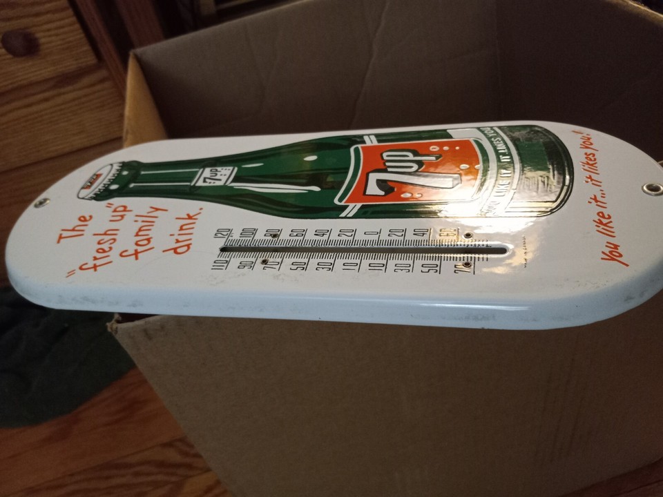 Vintage Thermometer 7Up Porcelain Thermometer…Advertising 7 Up VERY ...