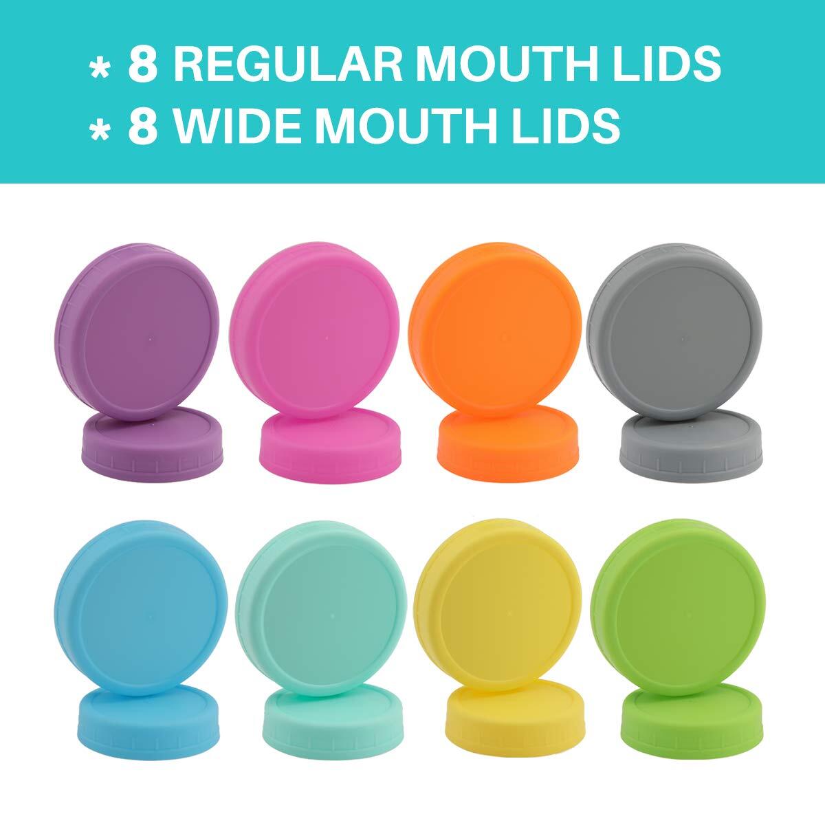 16x Colored Plastic Mason Jar Lids for Canning Storage Jars, Wide Mouth ...
