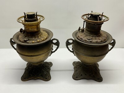 Matched PAIR Vintage Miller #925 Center Draft Kerosene Oil Lamps Trophy ...