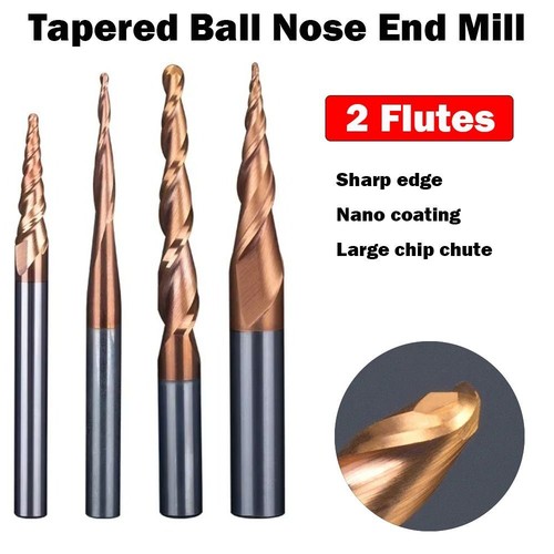 Solid Carbide Tapered Ball Nose End Mill Metal Milling Woodworking ...