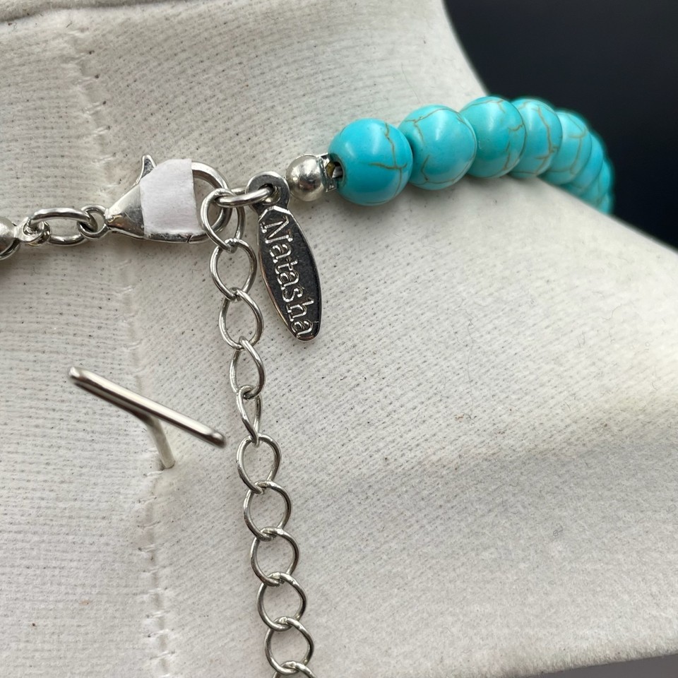 Natasha Silver-Tone Bohemian Turquoise & Pearl Cluster Beaded Statement ...