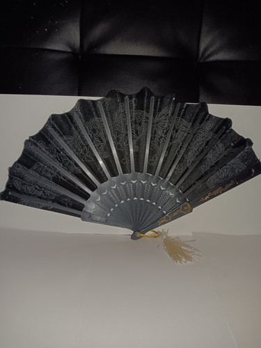 Vintage Blue Glitter Butterfly Spanish Gothic Black Plastic Folding ...