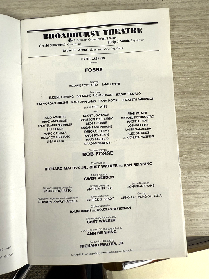 Fosse Playbill - January 1999 Valerie Pettiford Jane Lanier Broadhurst ...