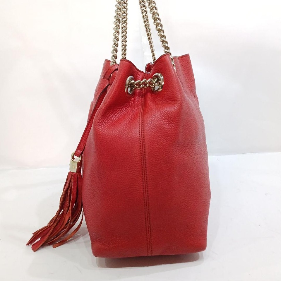 Gucci Soho 2way Tote Bag Handbag Leather Chain Handle Vermilion Red ...