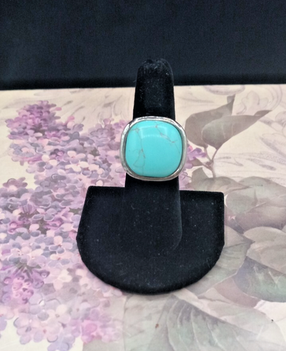 Silver Mojave Blue Turquoise Statement Ring Size 7 | eBay