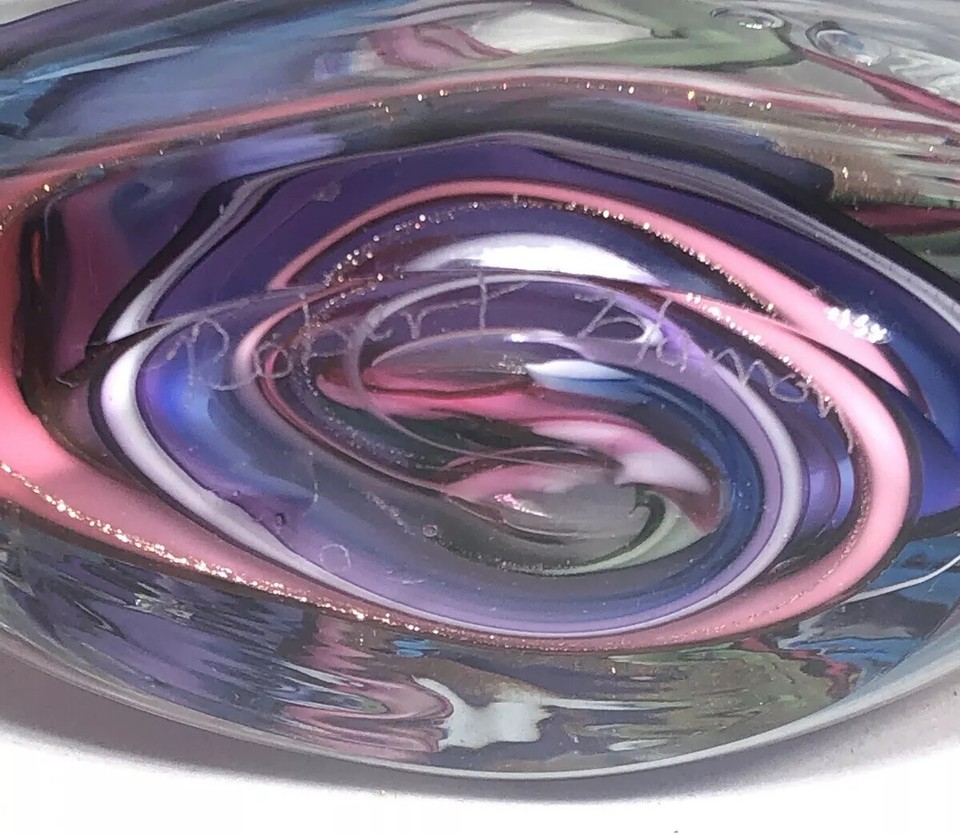 Robert L Hamon Art Glass Studio Vase Abstract Multicolor Swirl 8 ...