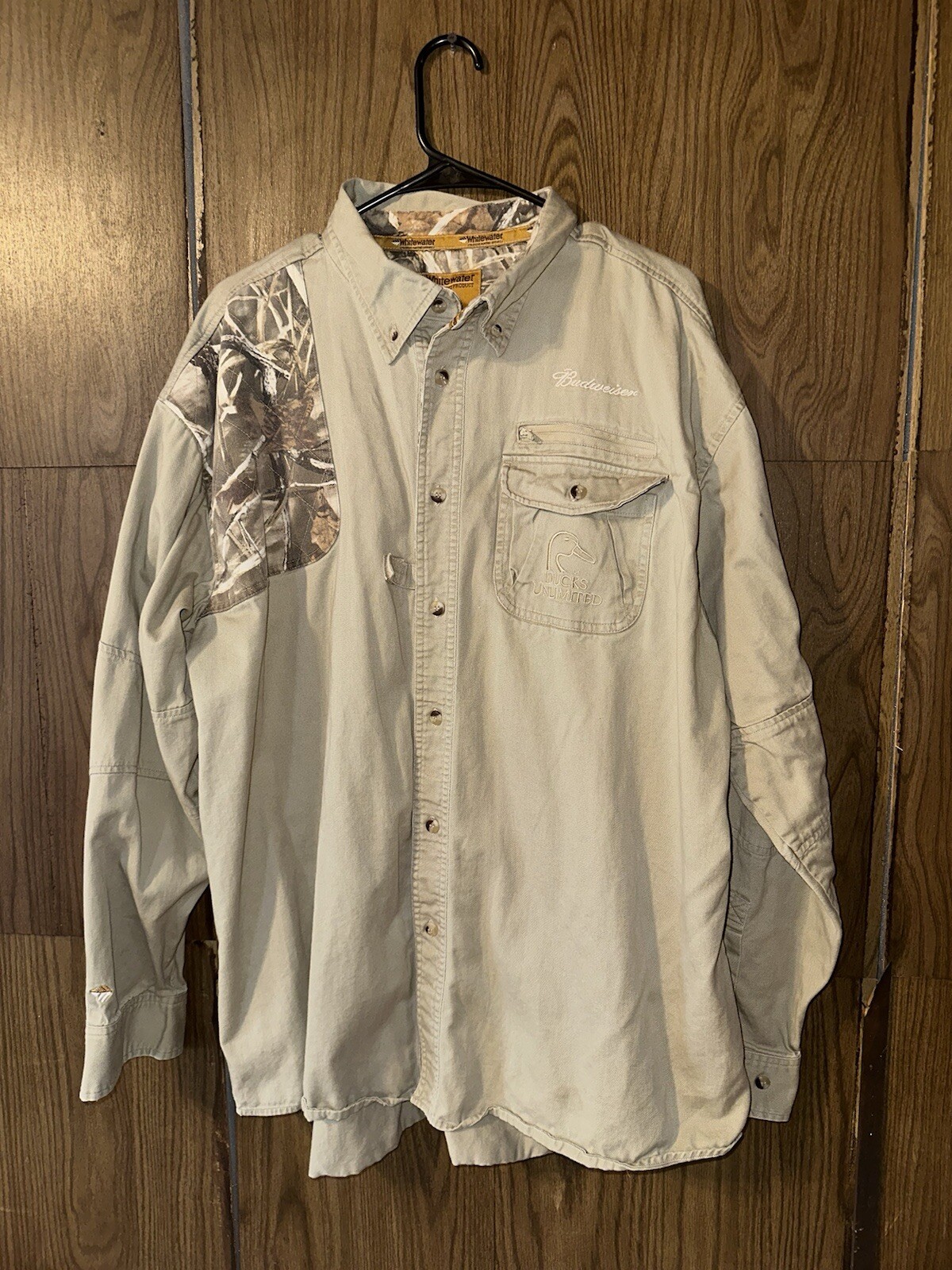 Whitewater Ducks Unlimited Budweiser Tan/Camo Button … - Gem