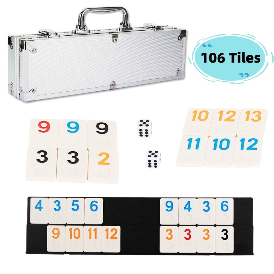 106 Tiles Rummy Cube Game Set With Aluminum Case And 4 Antiskid Durable ...