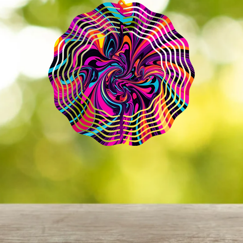 Psychedelic Swirl Wind Spinner 10" Metal Colorful Kinetic Outdoor ...