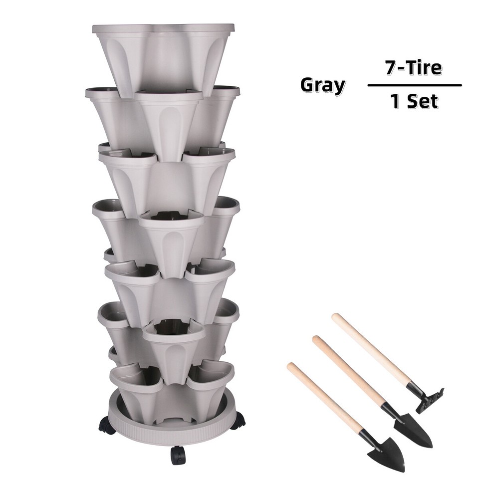 7-Tier Stackable Planters Vertical Planter Garden Flower Pot w/ 4 ...