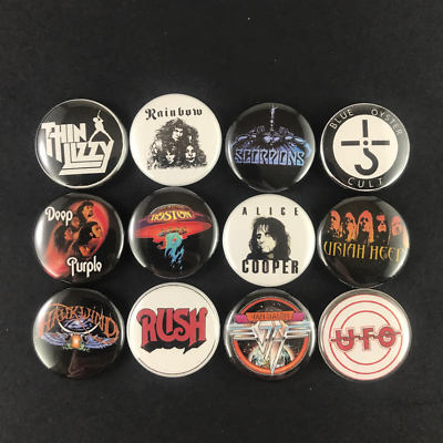 Hard Rock 1" Button Pin Set Classic Rock n Roll Heavy Metal Deep Purple ...