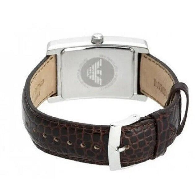 NEW EMPORIO ARMANI AR0154 RECTANGLE MENS WATCH BROWN LEATHER STRAP ...