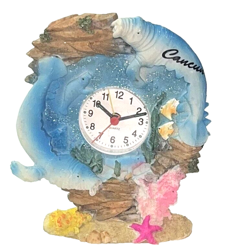 Manatee Sea Lion Mammal 3D Quartz Desktop Clock Hand Painted Blue Waves ...