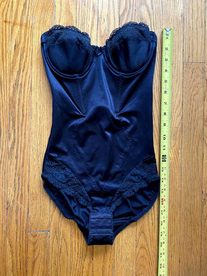 Vintage 1990s Sears Black Satin Boned Corset Shapewear Bodysuit Bustier ...