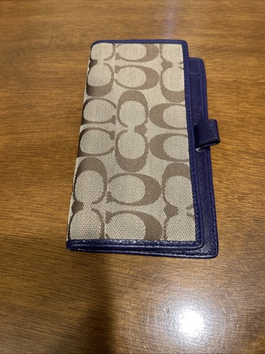 VINTAGE Coach Signature Monogram Logo Checkbook Holder Cover Wallet Tan ...