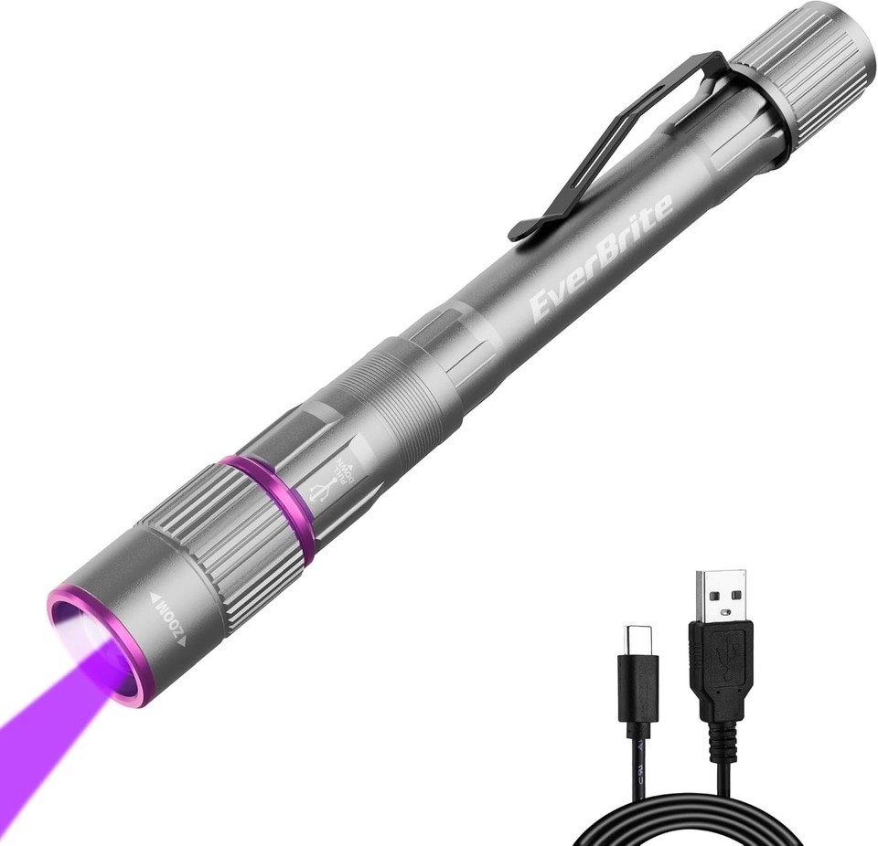 EverBrite Rechargeable LED Pen Flashlight UV White Light 395nm Black ...