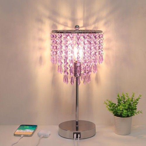 USB Bedside Crystal Lamp, 3 Way Dimmable Touch Nightstand Lamp with ...