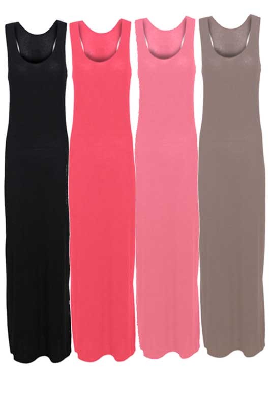 Women Racer Back Long Length Dress Ladies Muscles Back Maxi Dresses ...